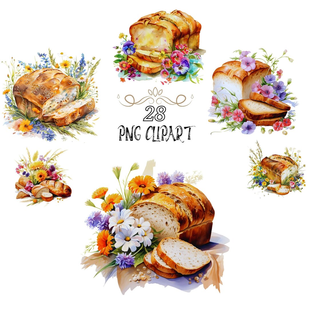 Watercolor Bread Clipart, Floral Bakery Illustrations, Food Clip Art ...