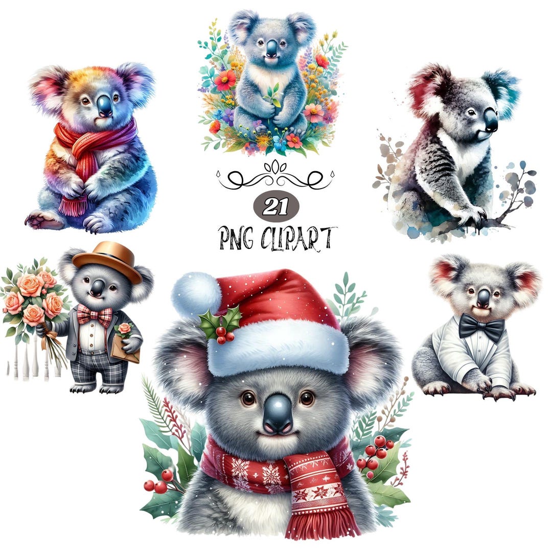 Koala Clipart, Watercolor Koala Clipart, Koala PNG, Card Making, 21 ...