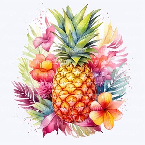 Colorful Pineapple Clipart With Watercolor Splash, Tropical Trees ...