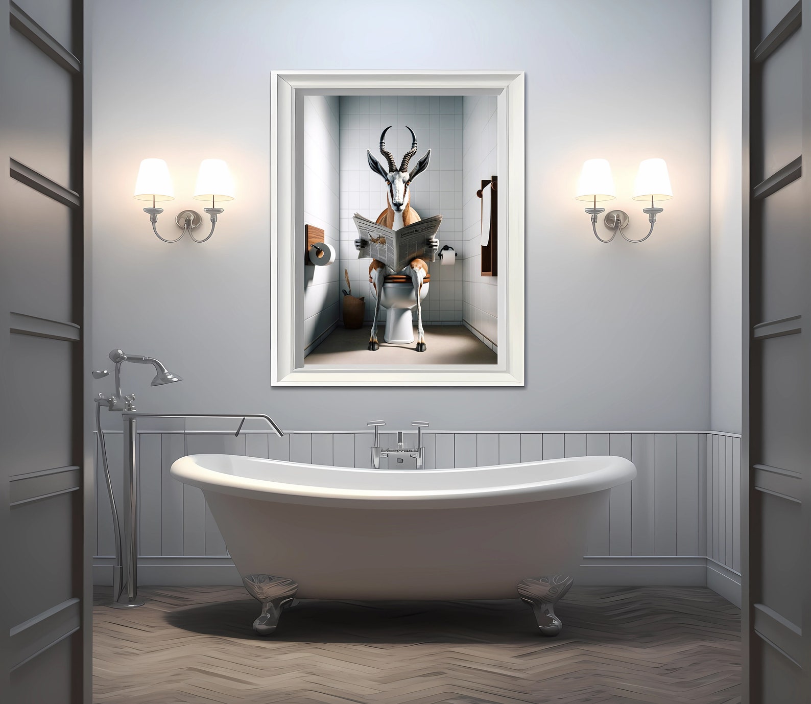 Springbok Wall Art, Funny Bathroom Print, Springbok in Toilet, Bathroom ...