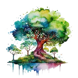 Magical Trees Clipart, Enchanted Forest Illustration, Fantasy Tree Art ...