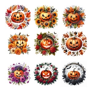 51 Halloween Clipart, Pumpkin Clipart Bundle Set, Watercolor Halloween ...