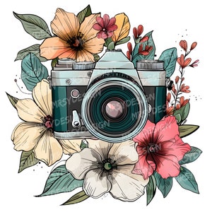 Vintage Camera Watercolor Clipart, Boho Camera PNG, Floral Vintage ...