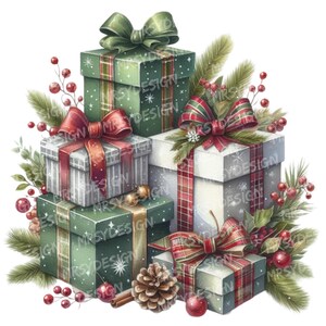 Christmas Gifts Clipart Bundle, Festive Wrapped Presents With Bows ...