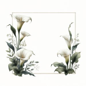 Classic Calla Lily Frame Clipart, Watercolor White Calla Lily Border ...