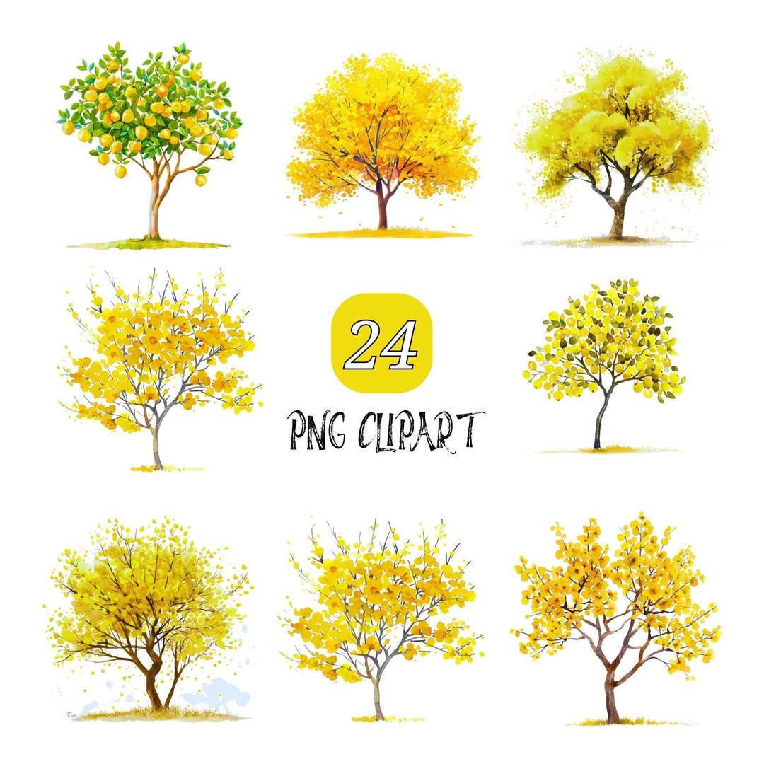 24 Yellow Plum Tree Clipart, Watercolor Tree PNG, Yellow Tree Art, High ...