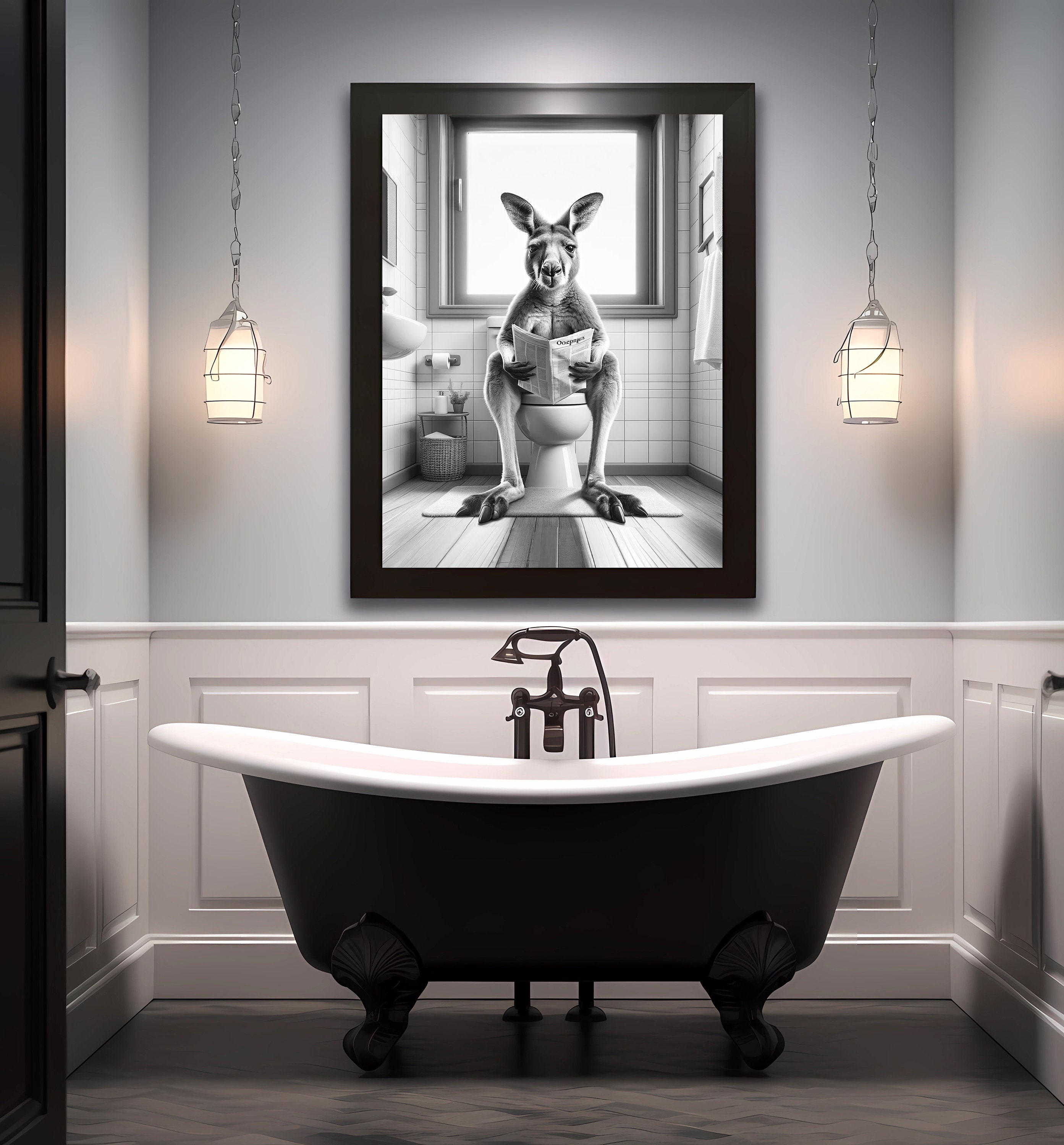 Kangaroo Wall Art, Funny Bathroom Print, Toilet Poster, Kangaroo in ...