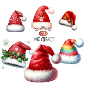 Christmas Santa Hat Clipart Bundle, Santa Hat PNG Set, Holiday Santa ...