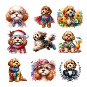 Cavapoo Clipart, Watercolor Dog Clipart, Bundle Set, Cavapoo PNG, Card ...