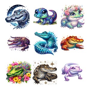 Crocodile Clipart, Sparkling Colorful Crocodile Clipart, Cute Crocodile ...