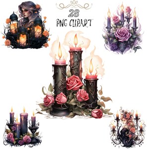 Dark Arcadia Witches Glowing Candles Clip Art, Watercolor Magic, Gothic ...