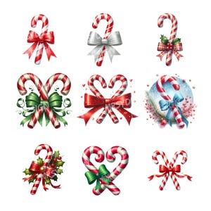 Candy Canes Clipart Bundle, Red and White Christmas Candy With Bows ...