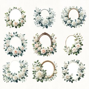 Watercolor White Rose Frame Clipart, Elegant Floral Clipart, Flowers ...