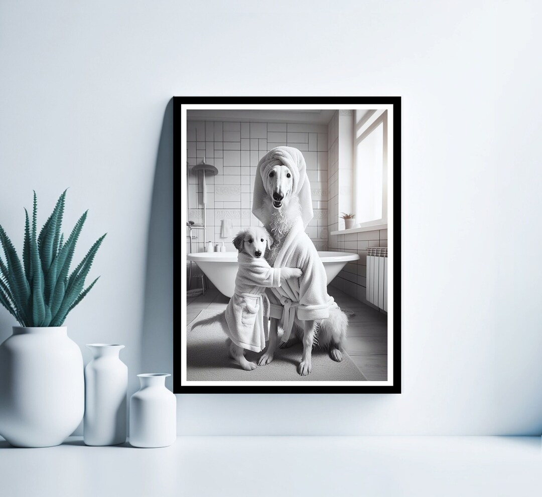 Borzoi Bathroom Wall Art, Bathroom Wall Decor, Bathroom Kids Art ...