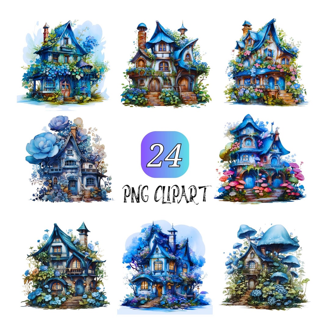 Pastel Fairy Blue House Clipart, Watercolor Flower Fairy House PNG ...