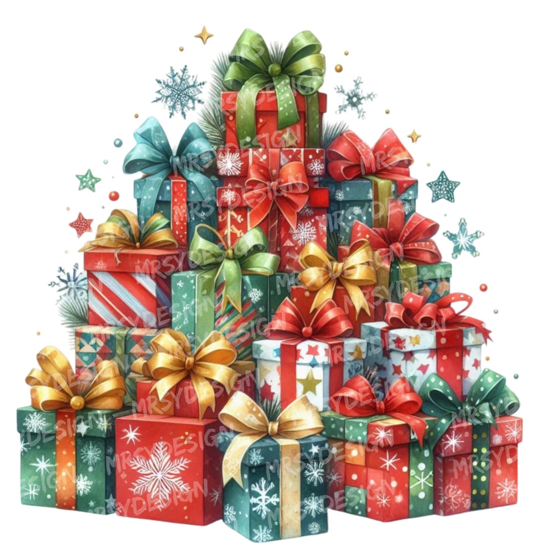 Christmas Gifts Clipart Bundle, Festive Wrapped Presents With Bows ...