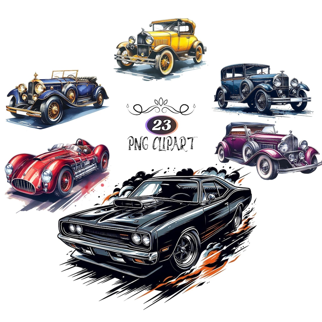 23 Vintage Car Clipart Bundle, Retro Automobile Illustrations, Classic ...