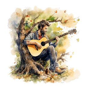 Guitar Clipart, Man Playing Guitar Illustration, Tree PNG, Musical Art ...