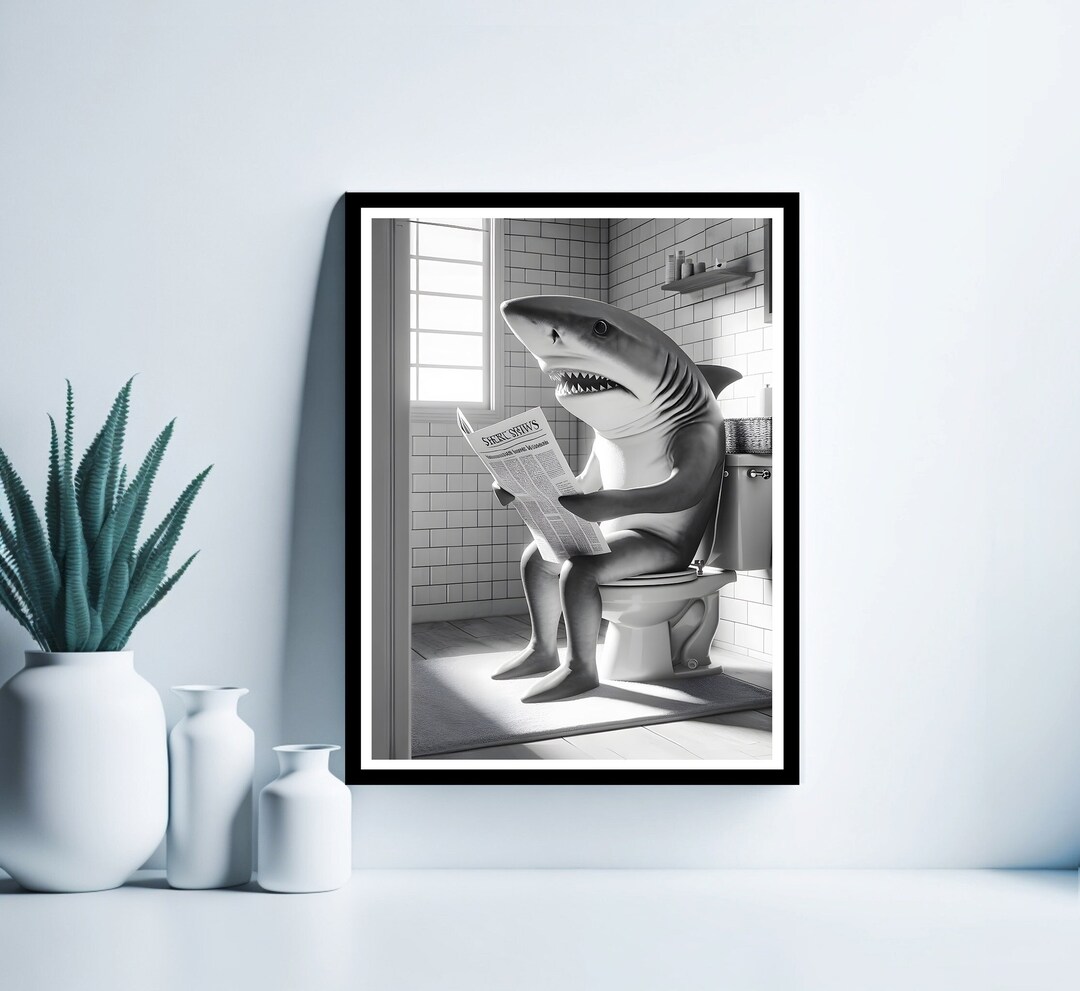 Shark Wall Art, Funny Bathroom Print, Toilet Poster, Shark in Toilet ...