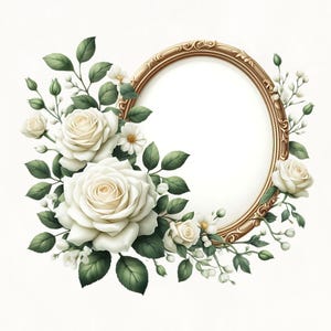 Watercolor White Rose Frame Clipart, Elegant Floral Clipart, Flowers ...