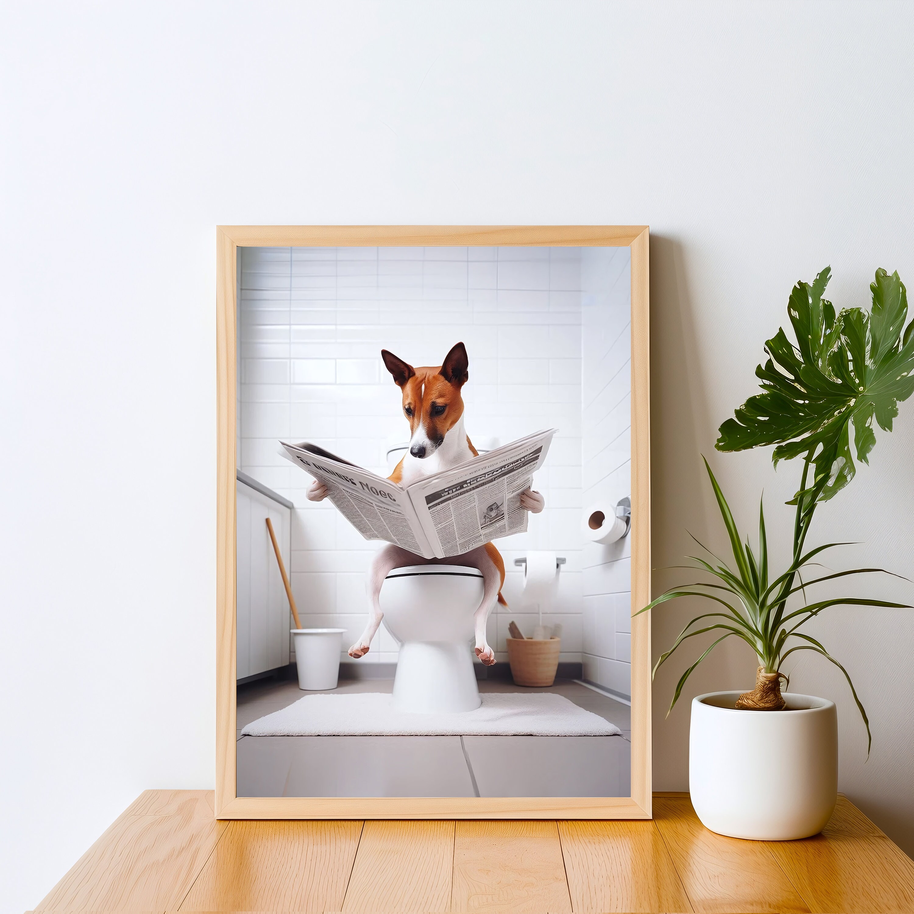 Basenji Wall Art, Funny Bathroom Print, Toilet Poster, Basenji in ...