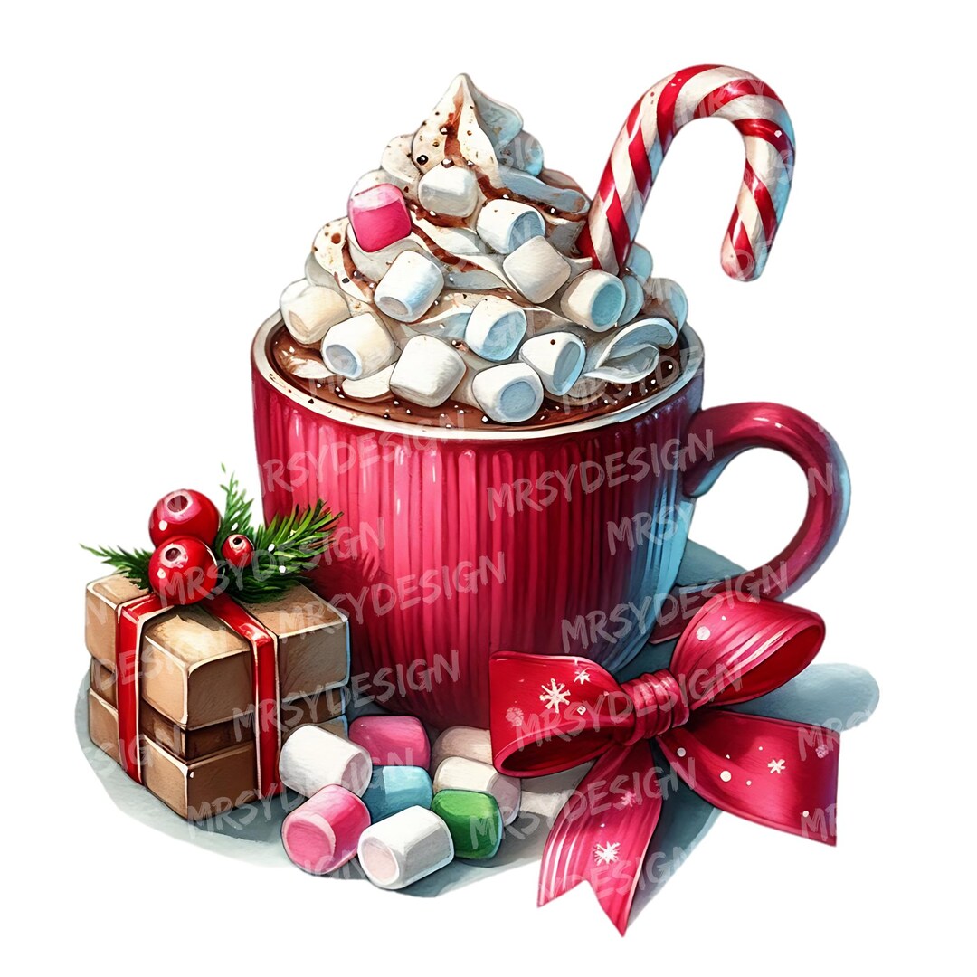 Hot Chocolate Cups Clipart PNG, Whipped Cream, Marshmallows, Candy Cane ...
