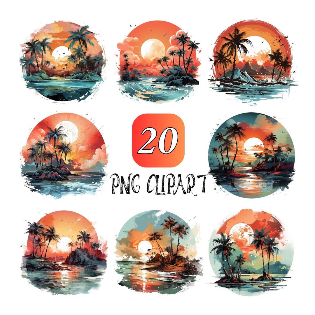 20 Sun and Coconut Clipart, Watercolor Coconut Clipart, High Quality ...