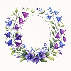 Watercolor Bluebell Frame Clipart, Blue Floral Clipart, Bridal Shower ...