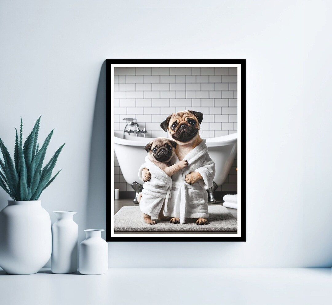 Pug Bathroom Wall Art, Bathroom Wall Decor, Bathroom Kids Art, Pug Gift ...