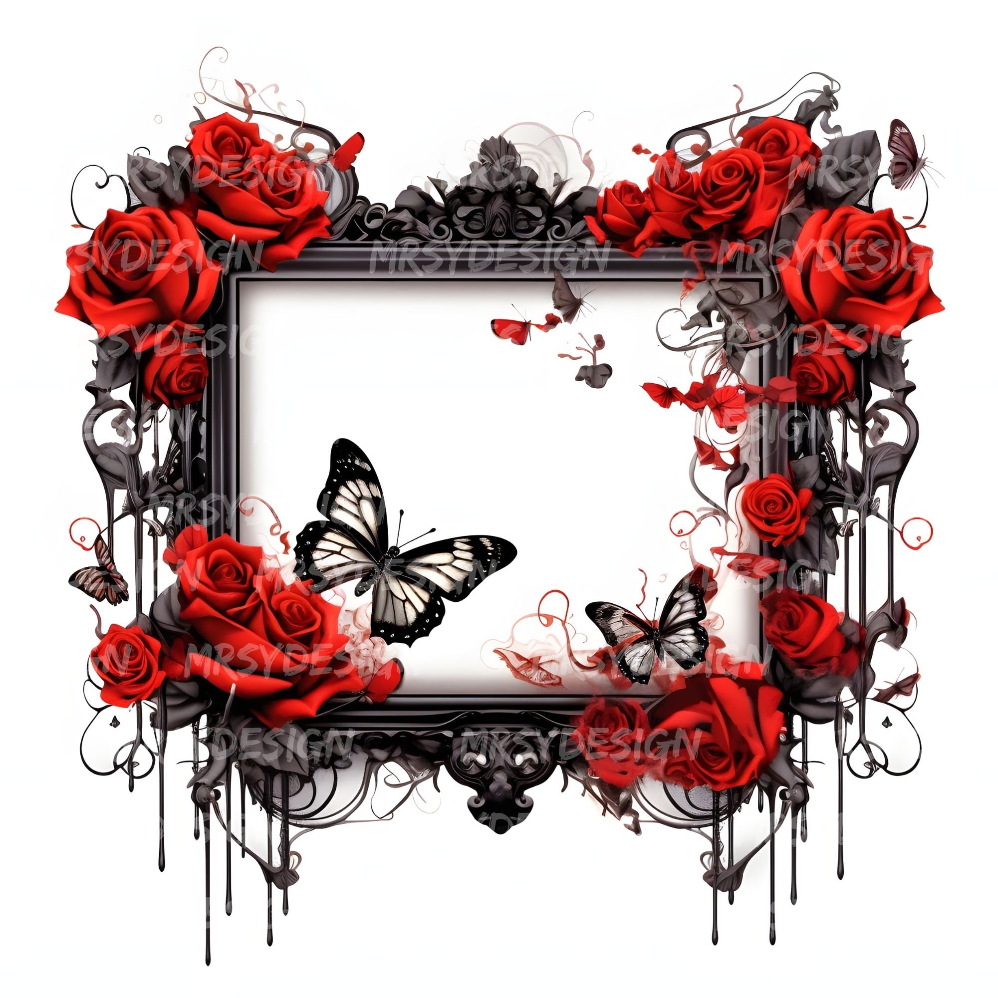 Frame Flower Clipart, Black Frame Png, Red Rose Clipart, Commercial Use ...