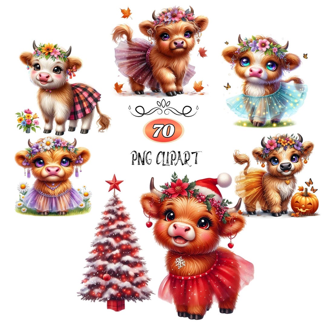 70 Cute Highland Cow Clipart Bundle, Christmas Highland Cows Clipart ...