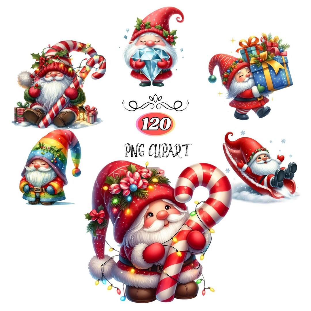 120 Watercolor Christmas Gnomes Clipart, Christmas Clipart Bundle ...