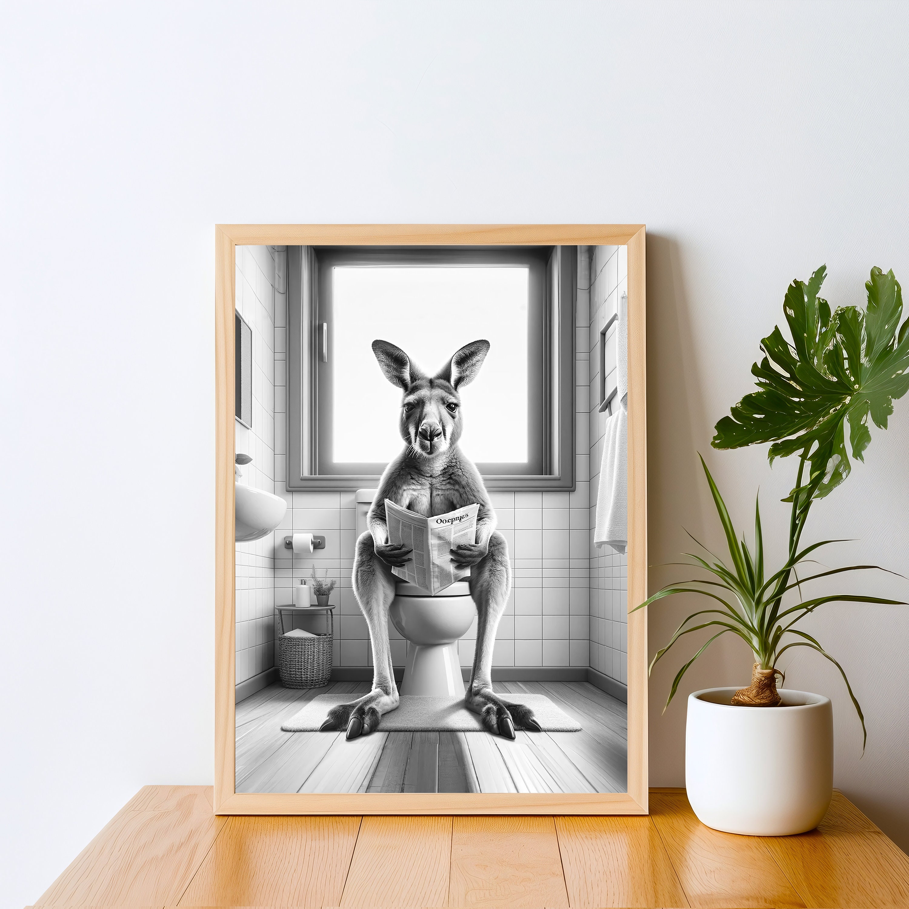 Kangaroo Wall Art, Funny Bathroom Print, Toilet Poster, Kangaroo in ...