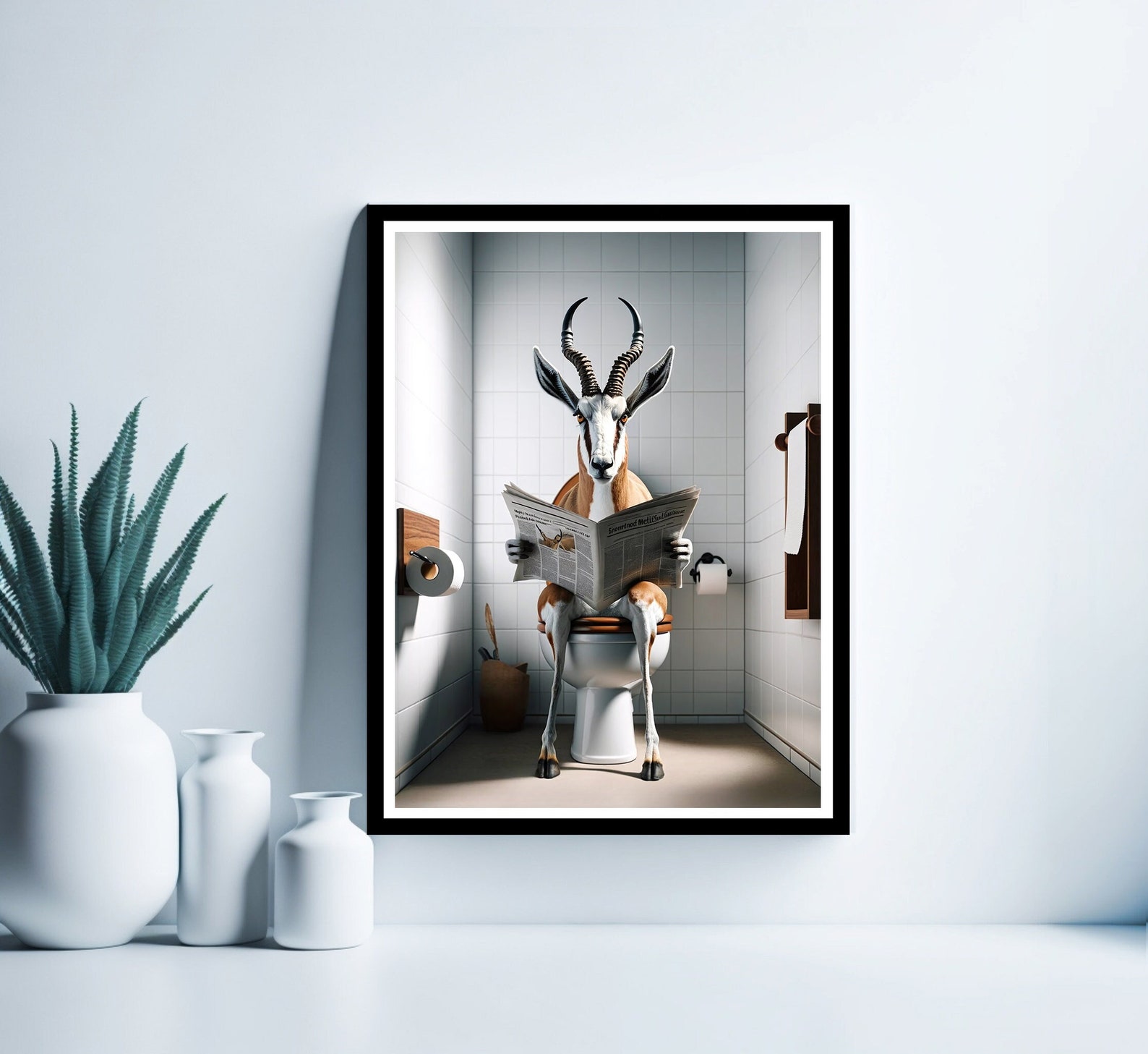 Springbok Wall Art, Funny Bathroom Print, Springbok in Toilet, Bathroom ...