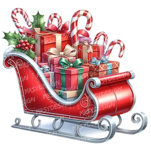 Santa’s Sleigh Clipart PNG, Christmas Decor, Holiday Sleigh Clipart ...