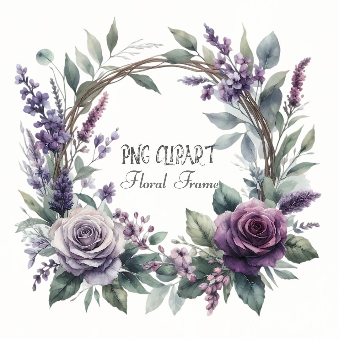 Rustic Lavender Frame Clipart, Watercolor Lavender Border, Deep ...
