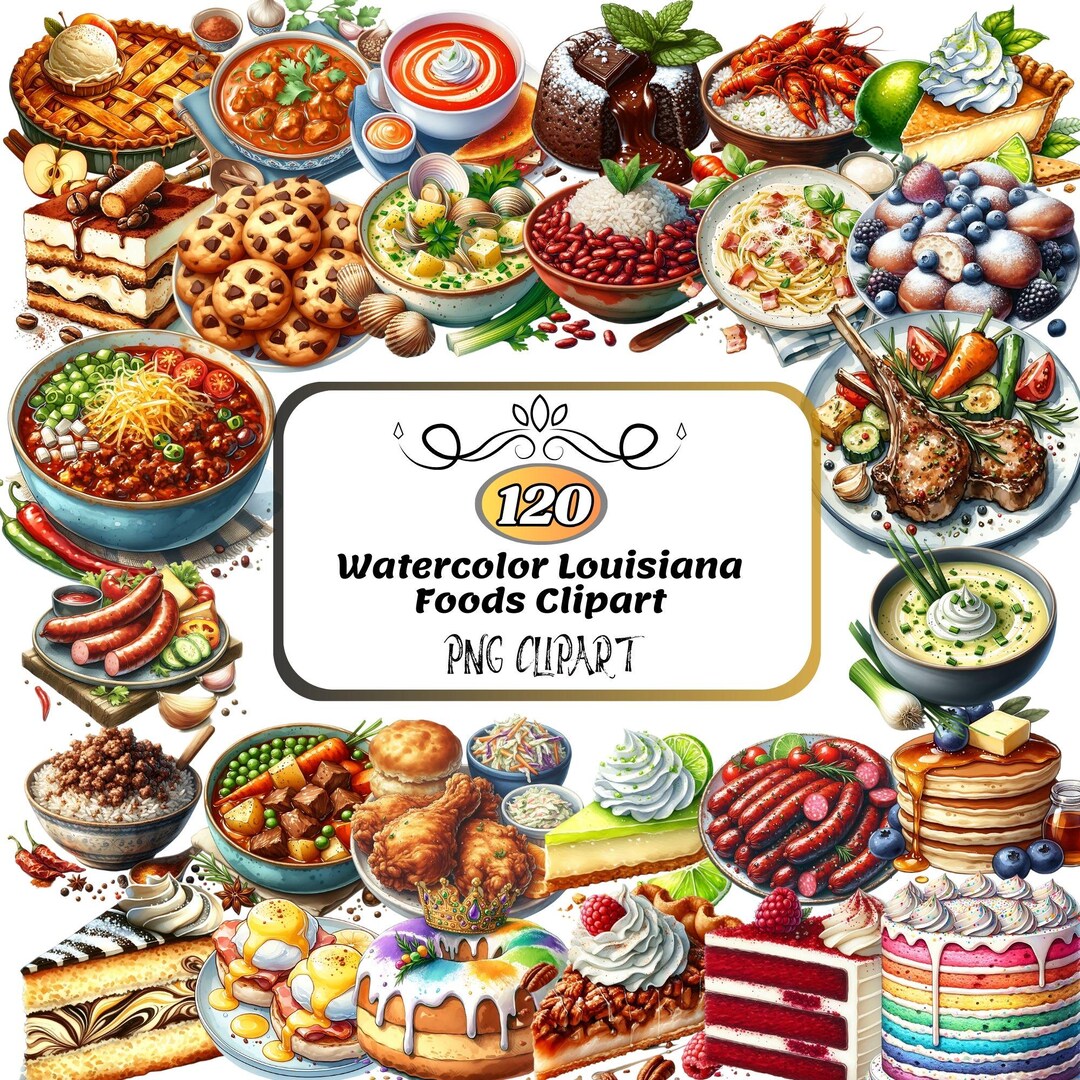 120 Watercolor Louisiana Foods Clipart, Cake Clipart, Louisiana Food ...