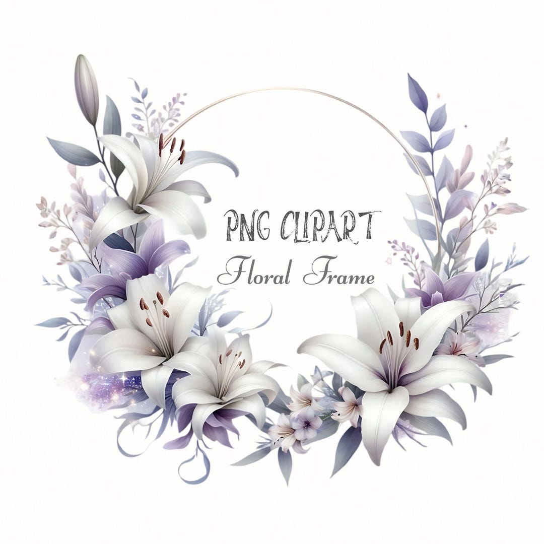 Enchanted Lily Frame Clipart, Watercolor White Lily Border, Magical ...