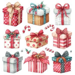 Christmas Gifts Clipart Bundle, Festive Wrapped Presents With Bows ...