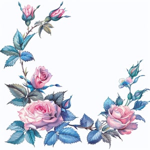 Roses Flowers Frame 15 Clipart, High Quality PNG, Printable Watercolor ...