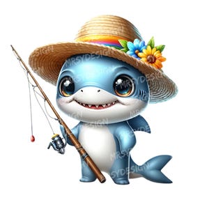 Cute Shark Clipart Bundle, Shark Clipart PNG, Watercolor Shark, Baby ...