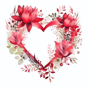 Floral Red Heart Frame Clipart, Flowers Clipart, High Quality PNG ...