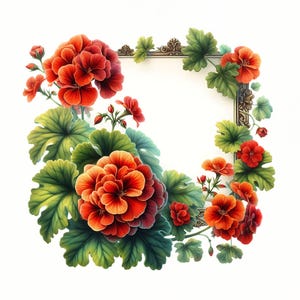 Vintage Geranium Frame Clipart, Watercolor Red Geranium Border, Classic ...