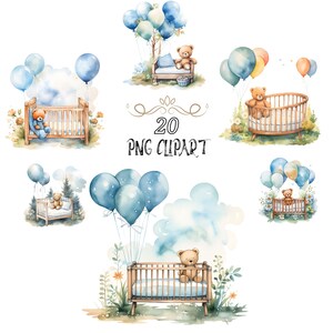 Bear Clipart, Watercolor Teddy Bear Clipart With Balloons, Baby ...
