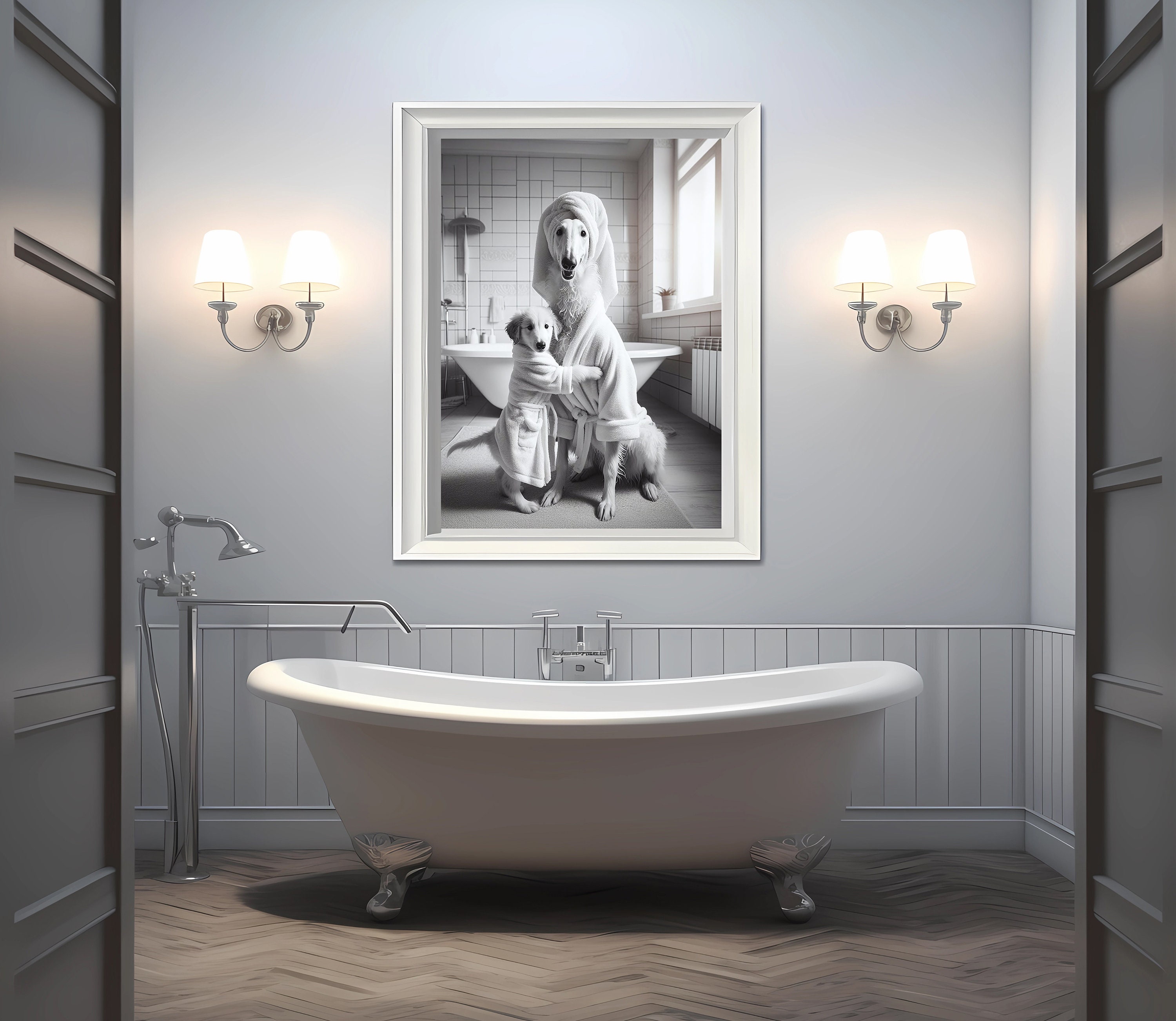Borzoi Bathroom Wall Art, Bathroom Wall Decor, Bathroom Kids Art ...