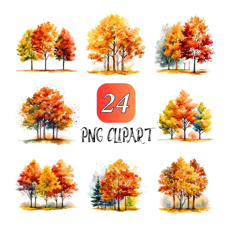 Autumn Trees Clipart, Yellow Trees Watercolor Clipart, High Quality PNG ...