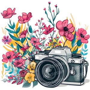 Vintage Camera Watercolor Clipart, Boho Camera PNG, Floral Vintage ...