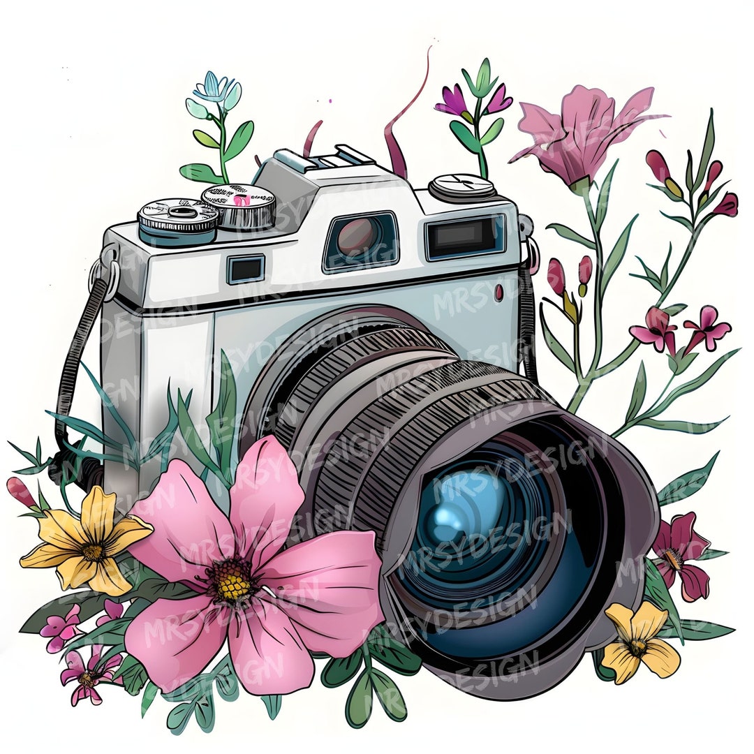 Vintage Camera Watercolor Clipart, Boho Camera PNG, Floral Vintage ...