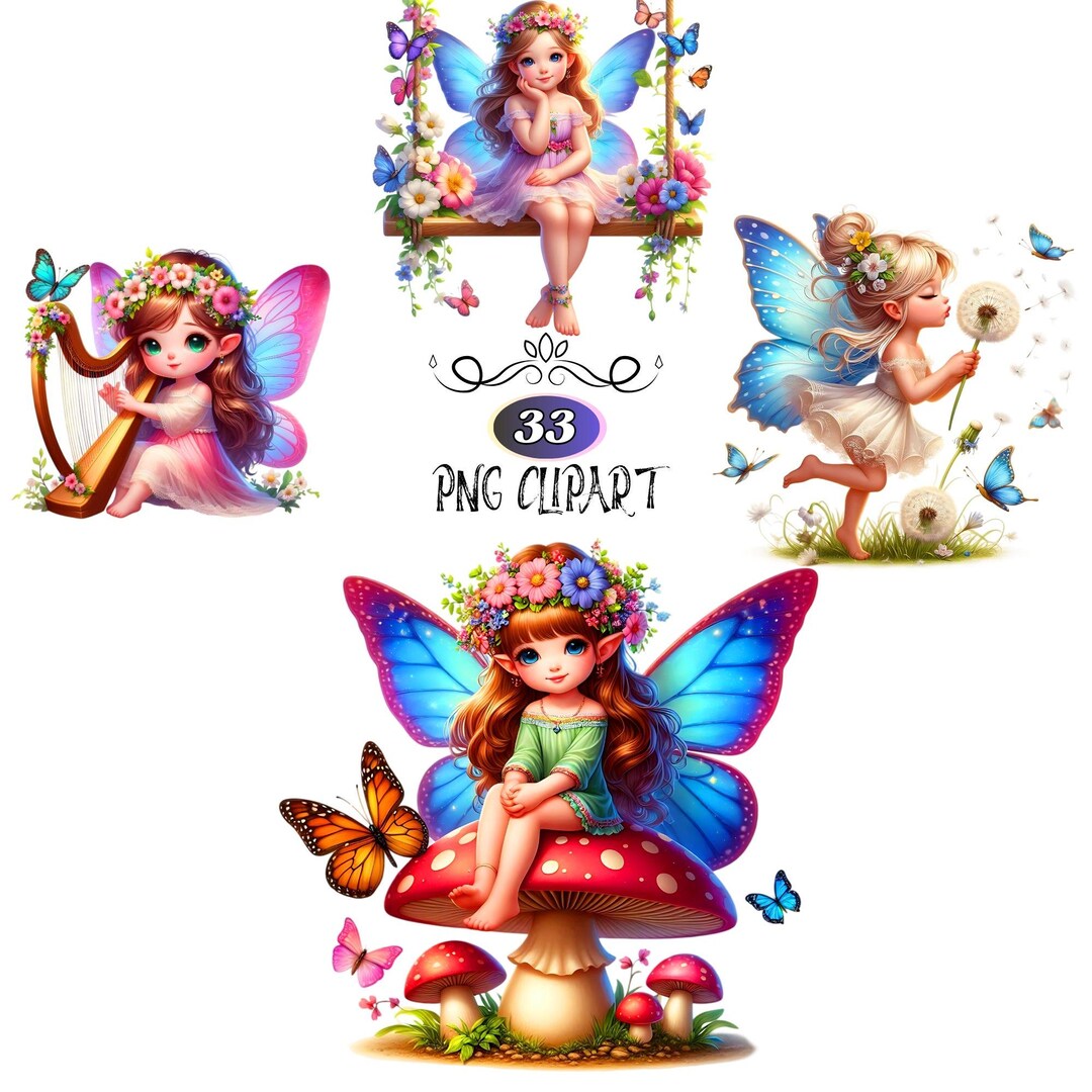 33 Spring Fairy Clipart Bundle, Watercolor Fairy Illustration PNG ...