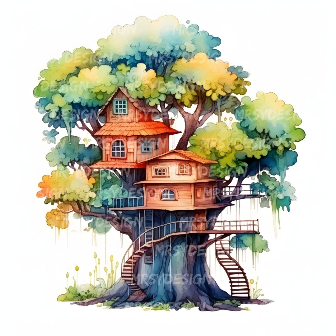 Tree House Clipart, Garden and Home Art, Fantasy Children's Treehouse ...